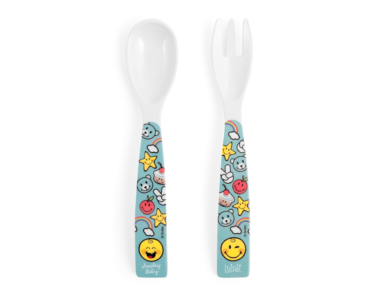 Smiley Bestiksæt (2 dele), Hvid/blå - Cute Baby Stuff - Onlinekids.no